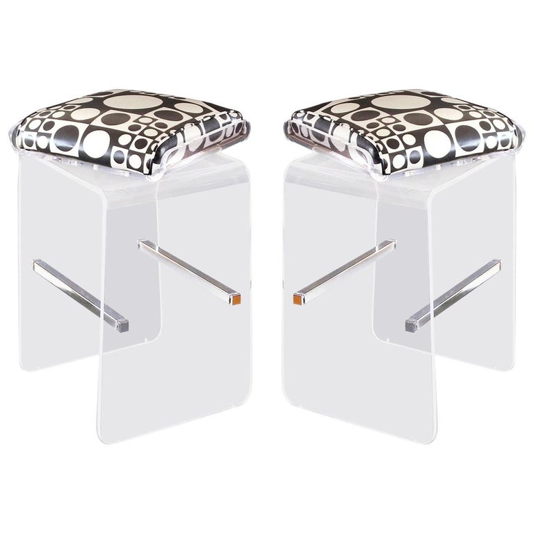Charles Hollis Jones Pair of Waterfall Bar Stools in Lucite with ...