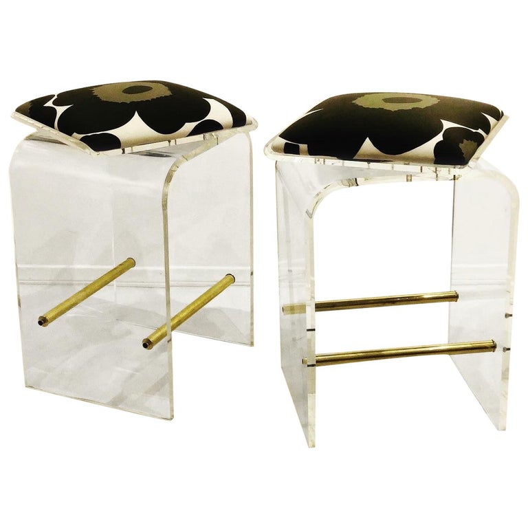 Pair of Charles Hollis Jones Waterfall Bar Stools in Lucite with ...