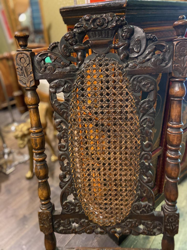 Pair of Charles II Beech and Caned Hall or Side Chairs For Sale at 1stDibs