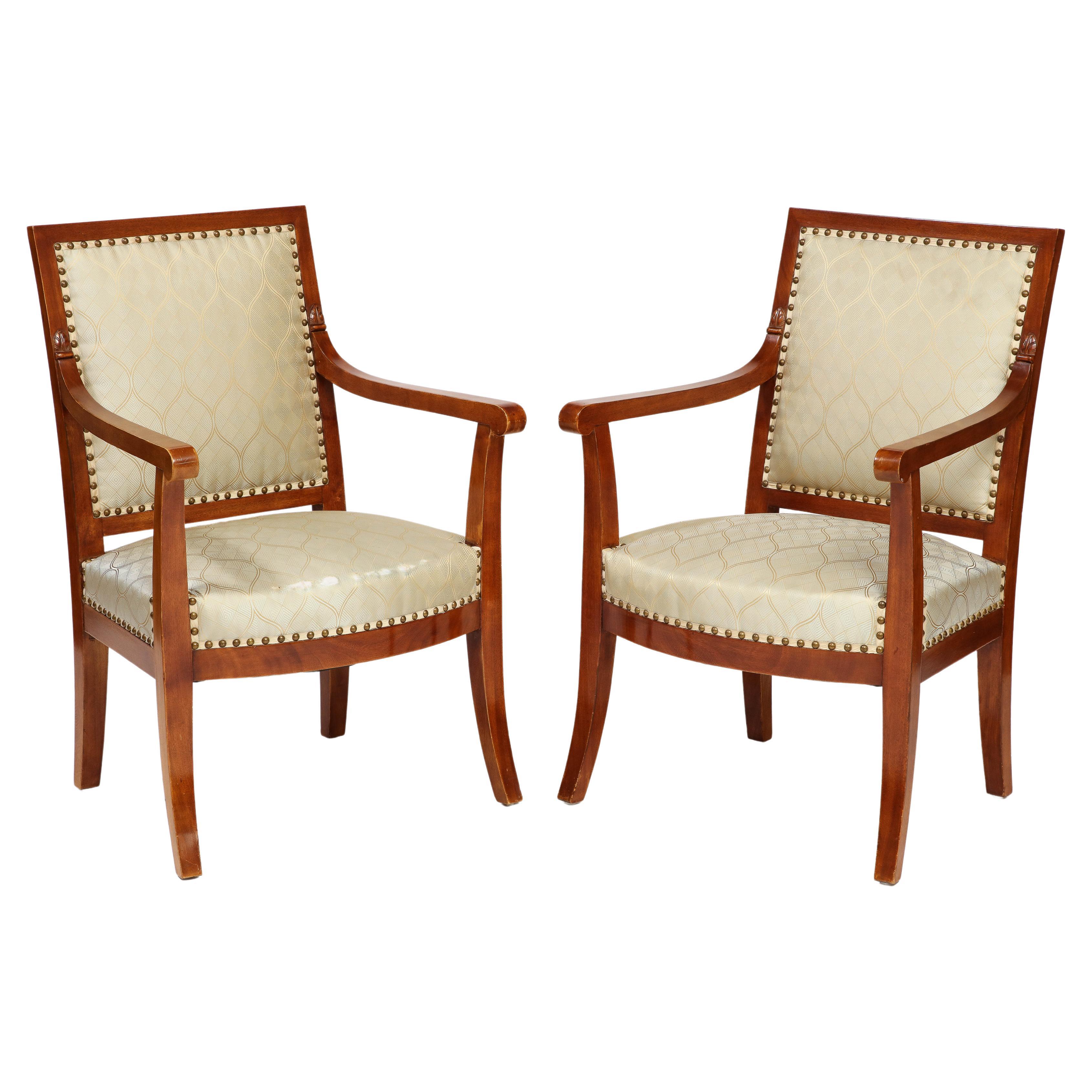 Pair of Charles X-Style Open Arm Chairs For Sale at 1stDibs