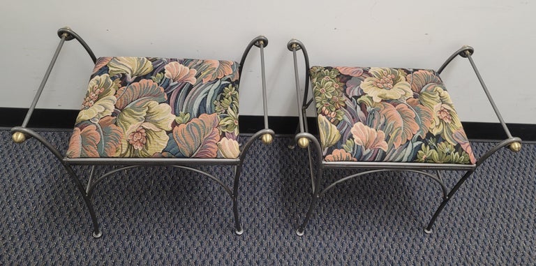 Pair of Charleston Forge Brass and Steel Floral Upholstered Benches For ...