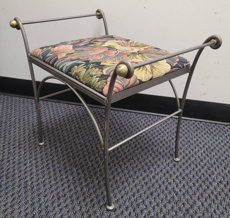 Pair of Charleston Forge Brass and Steel Floral Upholstered Benches For ...