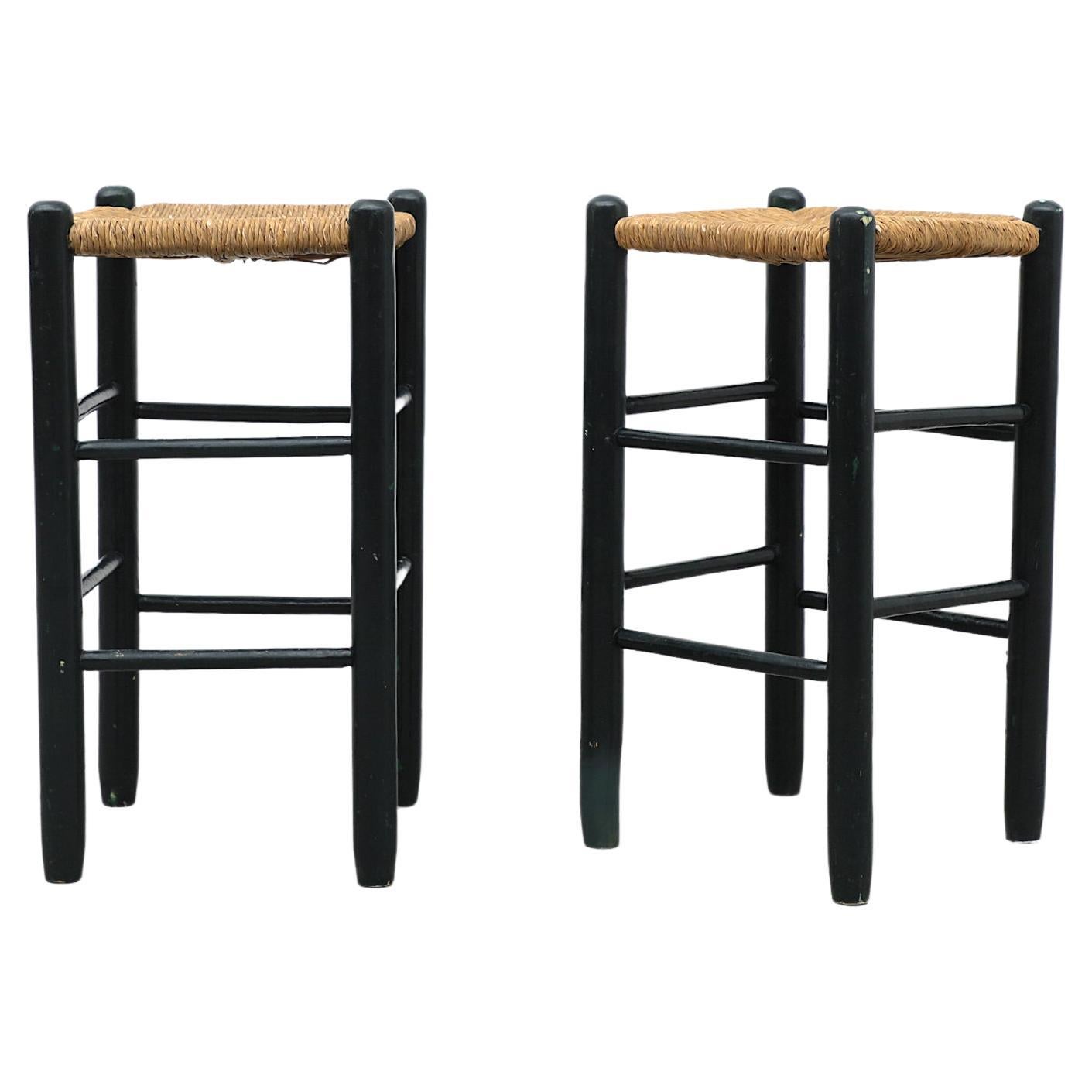 Set of 4 Charlotte Perriand Style Wicker Table or Counter Stools at ...