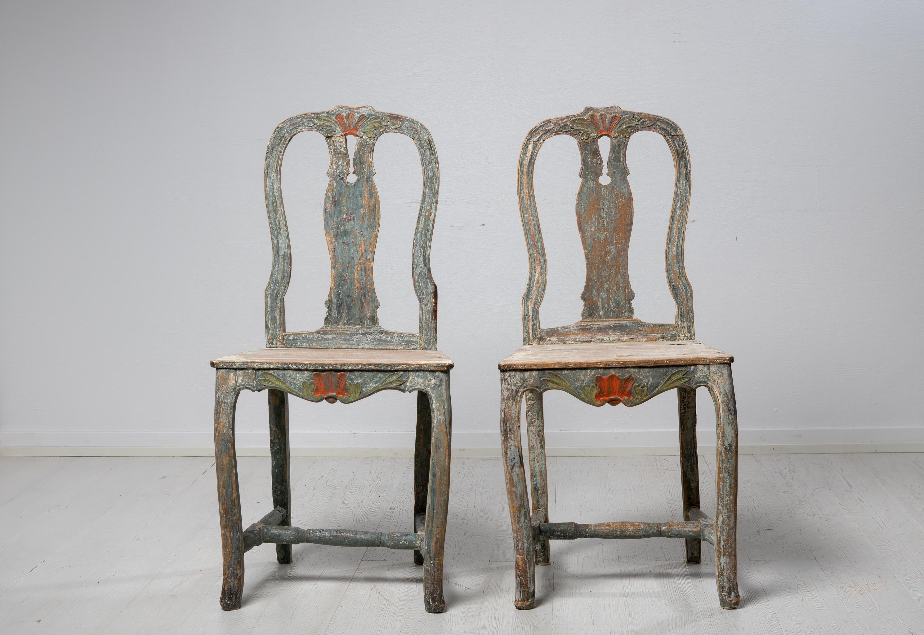 Pair of Charming Swedish Folk Art Rococo Chairs For Sale at 1stDibs