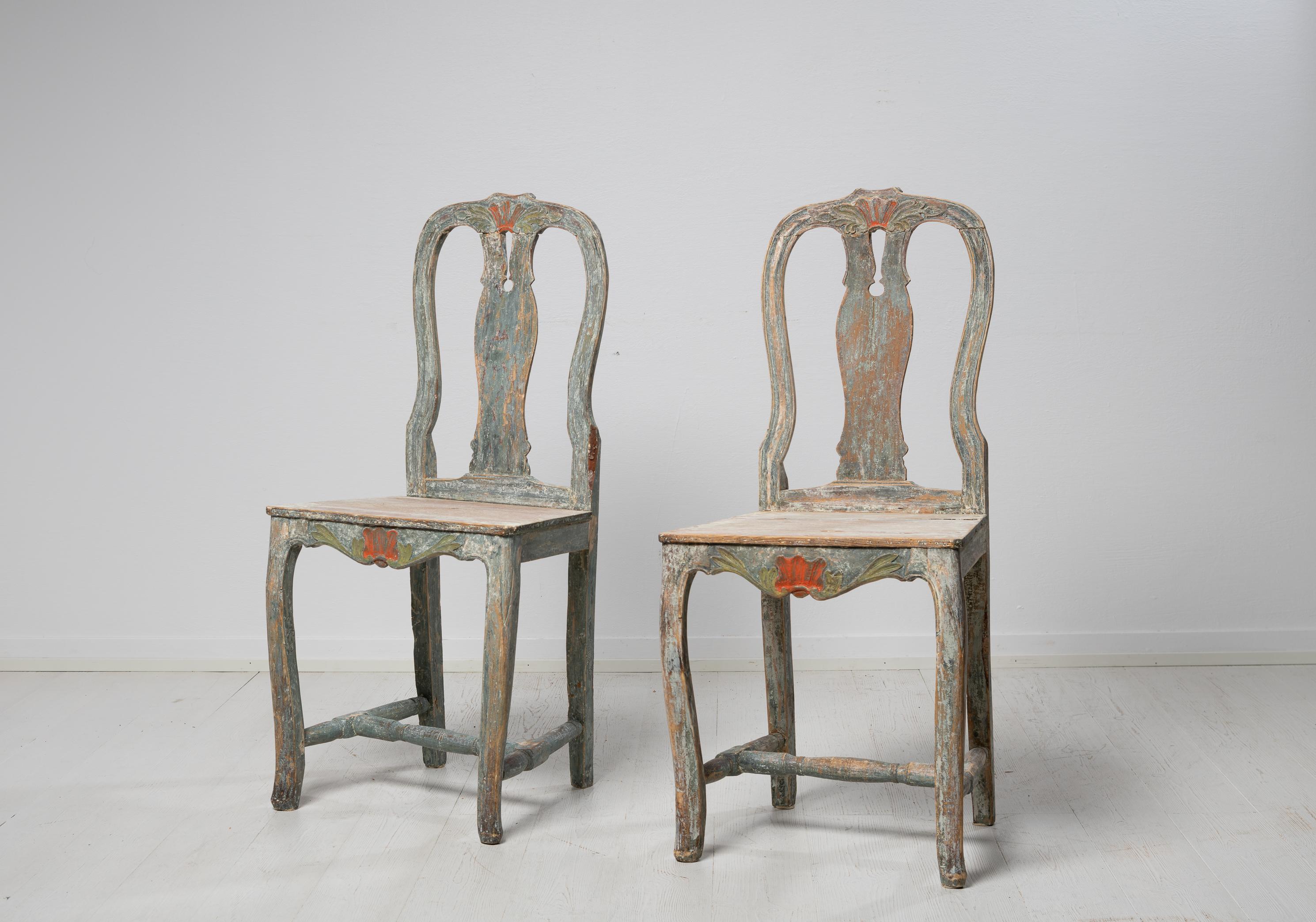 Pair of Charming Swedish Folk Art Rococo Chairs For Sale at 1stDibs