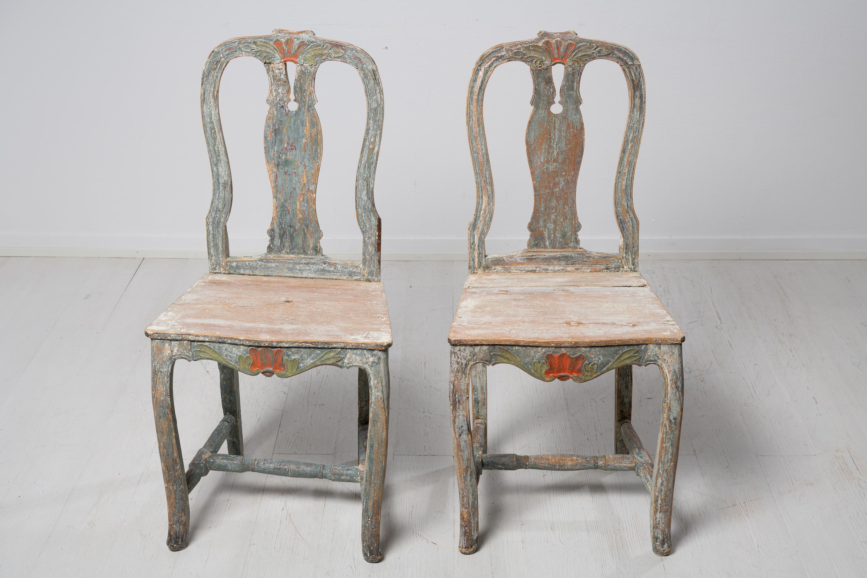 Pair of Charming Swedish Folk Art Rococo Chairs For Sale at 1stDibs