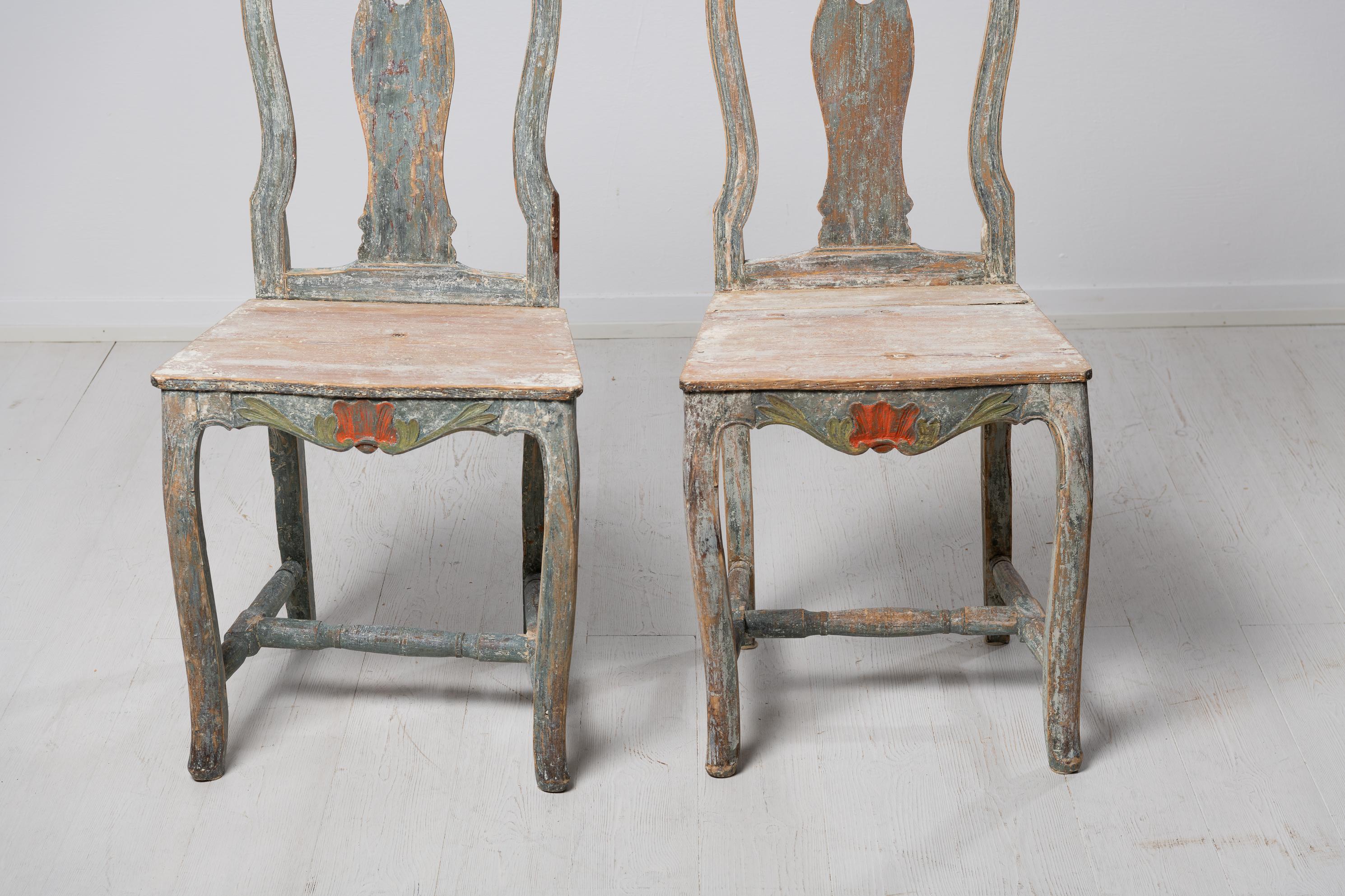 Pair of Charming Swedish Folk Art Rococo Chairs For Sale at 1stDibs