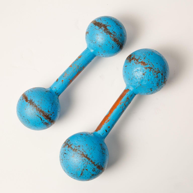 Pair of Charming Vintage Overpainted Iron Barbells at 1stDibs