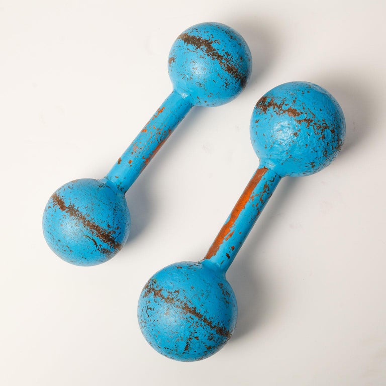 Pair of Charming Vintage Overpainted Iron Barbells at 1stDibs