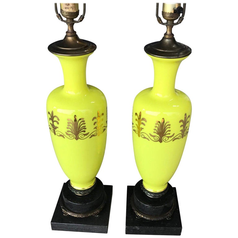Pair Of Chartreuse Yellow Opaline Table Lamps at 1stDibs