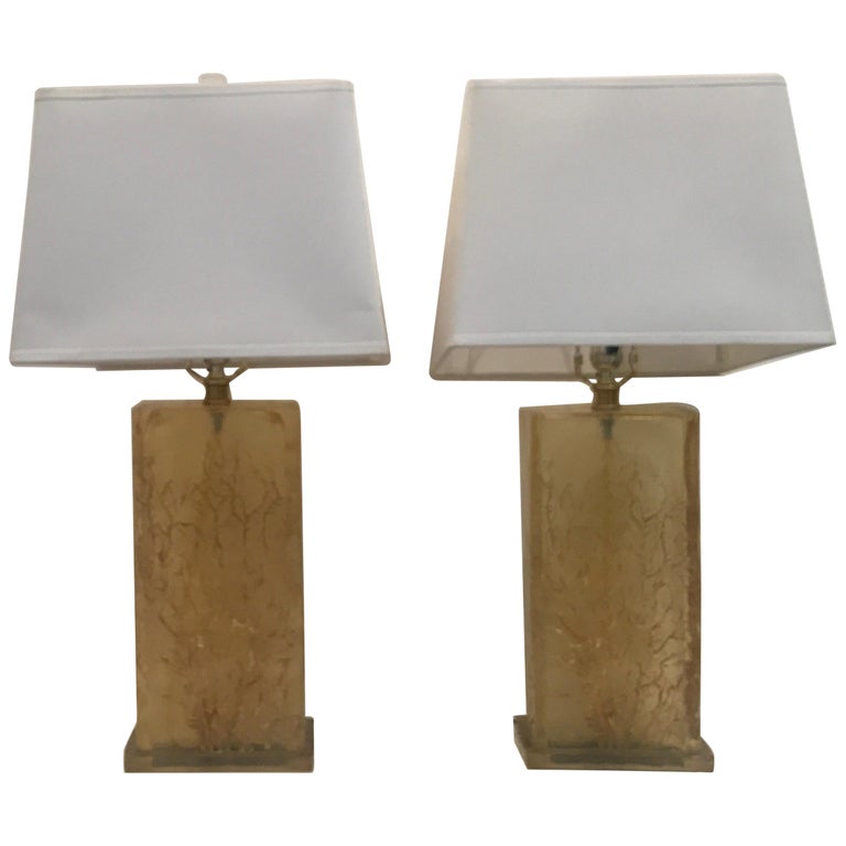 Pair of Chic Amber Lucite Lamps For Sale at 1stDibs