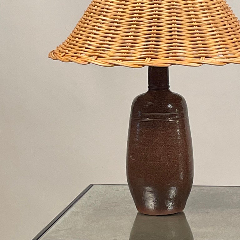 Pair of Chic "Gourde" Terracotta and Rattan Lamps by Design Frères For ...
