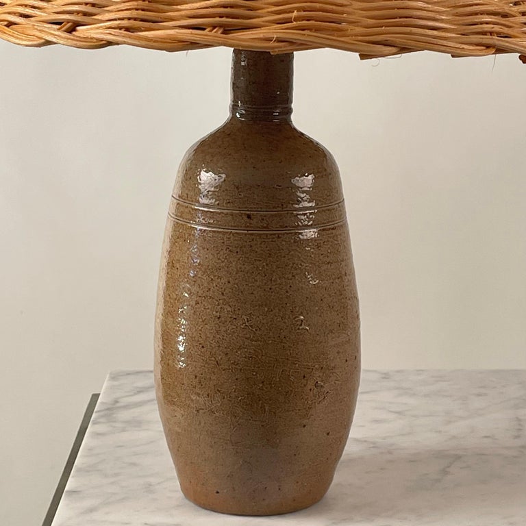 Pair of Chic "Gourde" Terracotta and Rattan Lamps by Design Frères For ...
