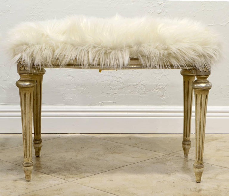 Pair of Chic Hollywood Regency Louis XVI Style Faux Fur Covered Benches ...