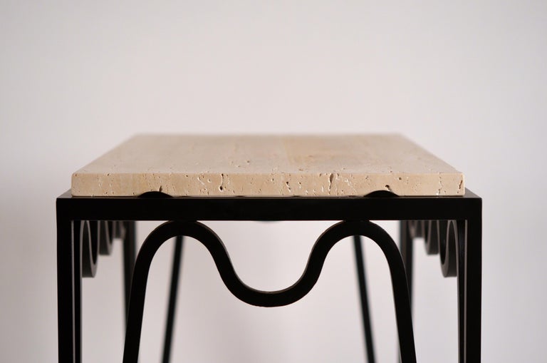 Pair of Chic 'Méandre' Black Iron and Travertine Side Tables by Design ...