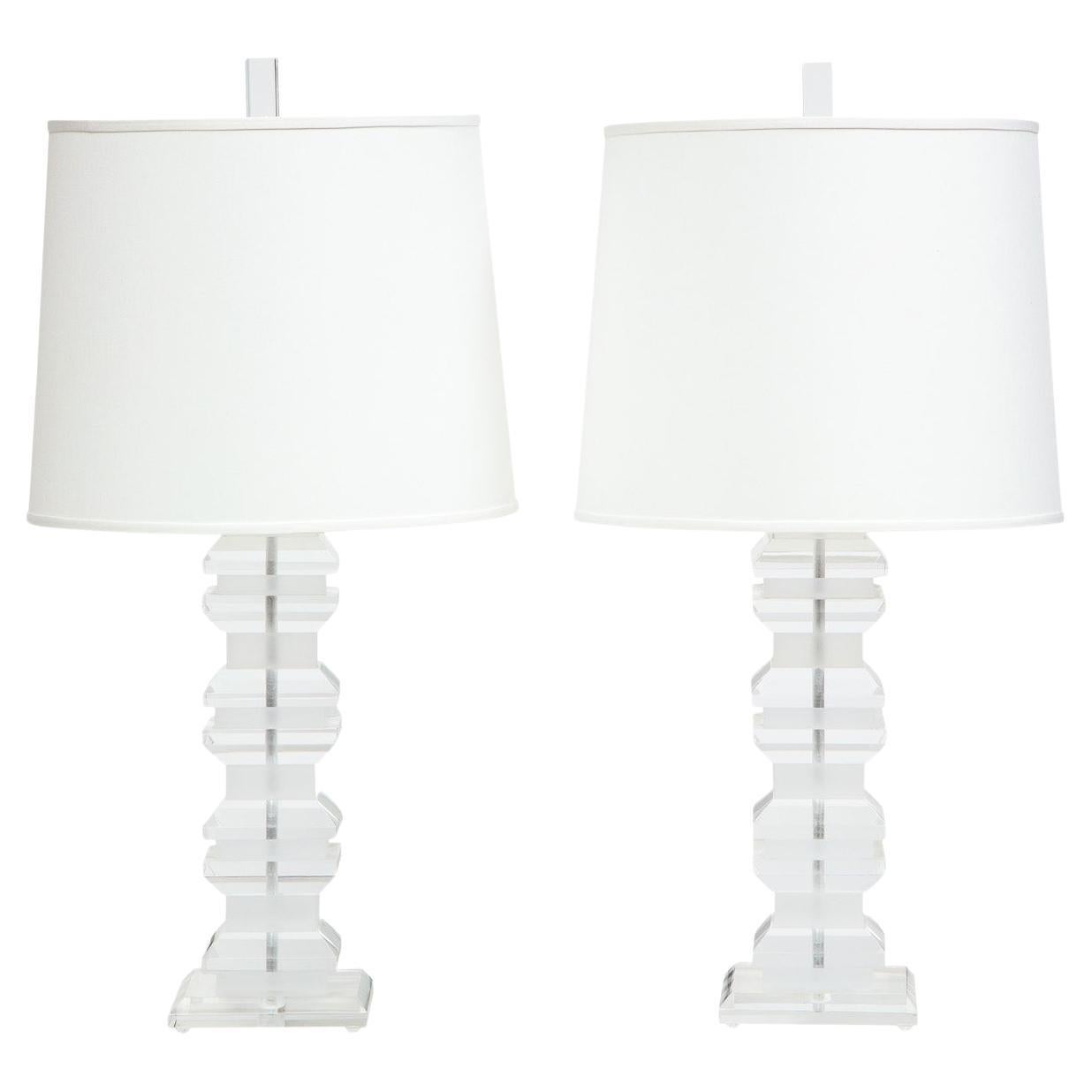Large and Impressive Pair of Lucite Table Lamps at 1stDibs