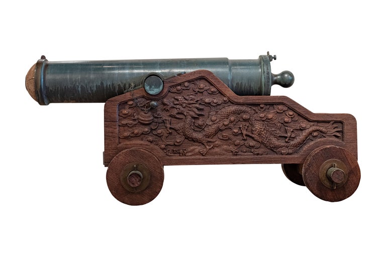 Pair of Chinese 12-Pounder Wood and Bronze Cannons For Sale at 1stDibs