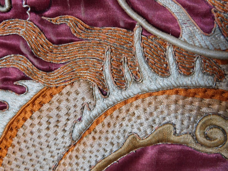 Pair of Chinese 19th Century Heavily Embroidered Dragon Silk Panels at ...