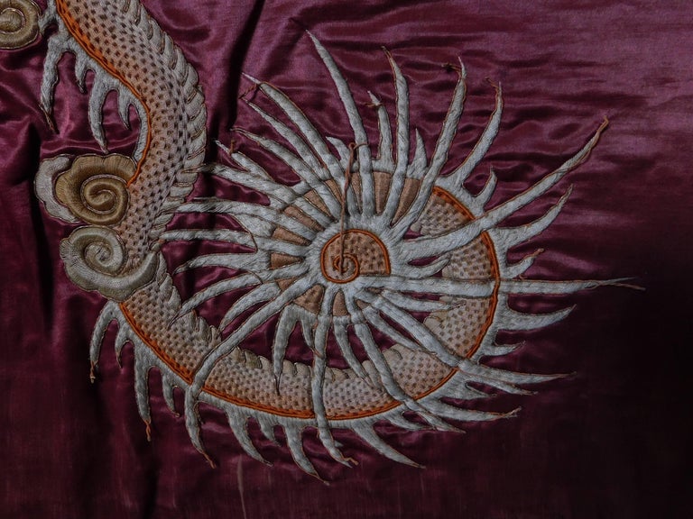 Pair of Chinese 19th Century Heavily Embroidered Dragon Silk Panels at ...