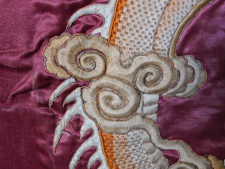 Pair of Chinese 19th Century Heavily Embroidered Dragon Silk Panels at ...