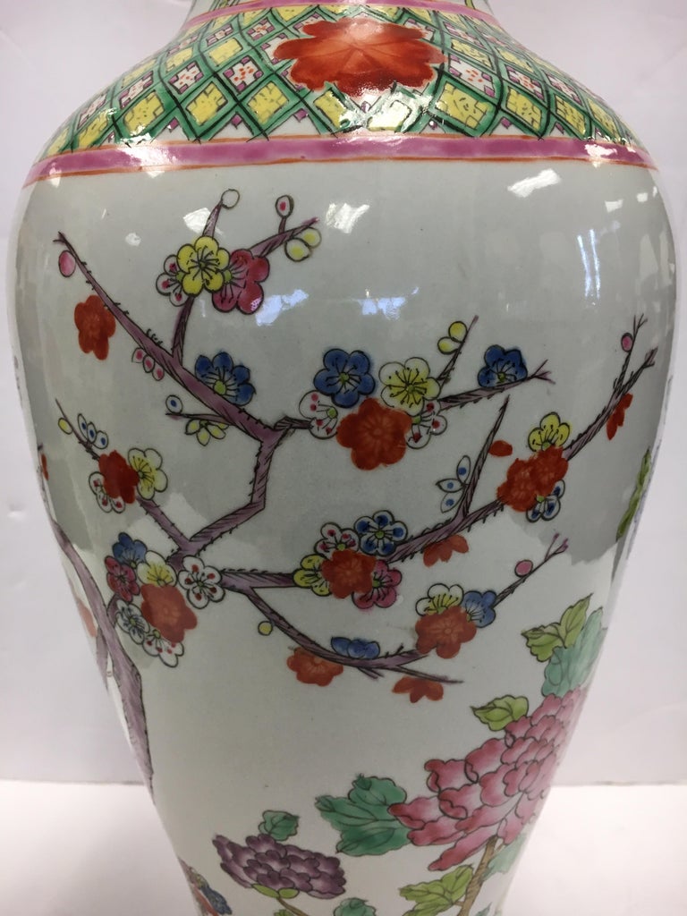 Pair of Chinese Asian Porcelain Baluster Vases with Hand Painted ...