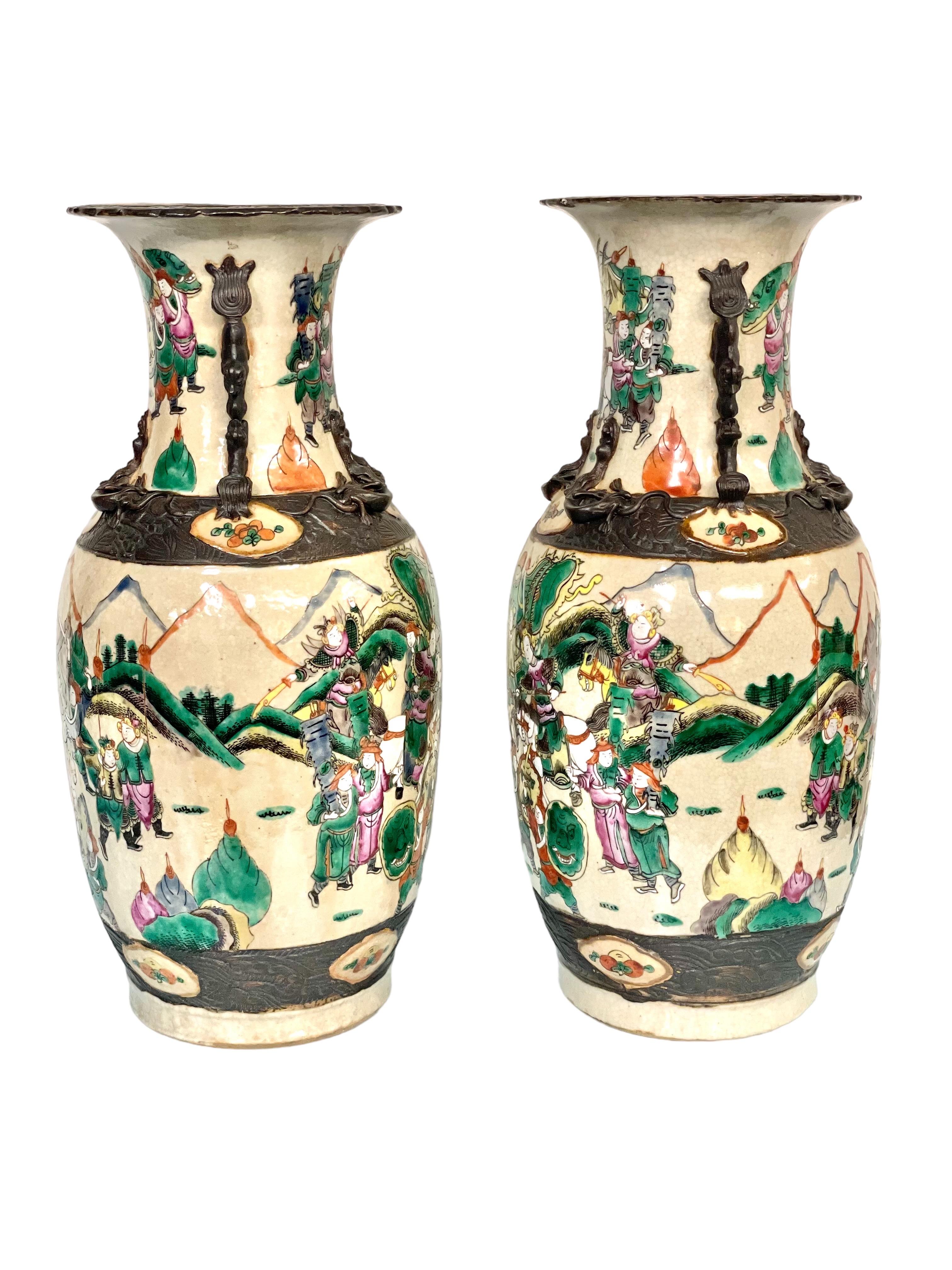 Pair of Chinese Baluster Warrior Vases in Nanjing Crackle Glaze For ...