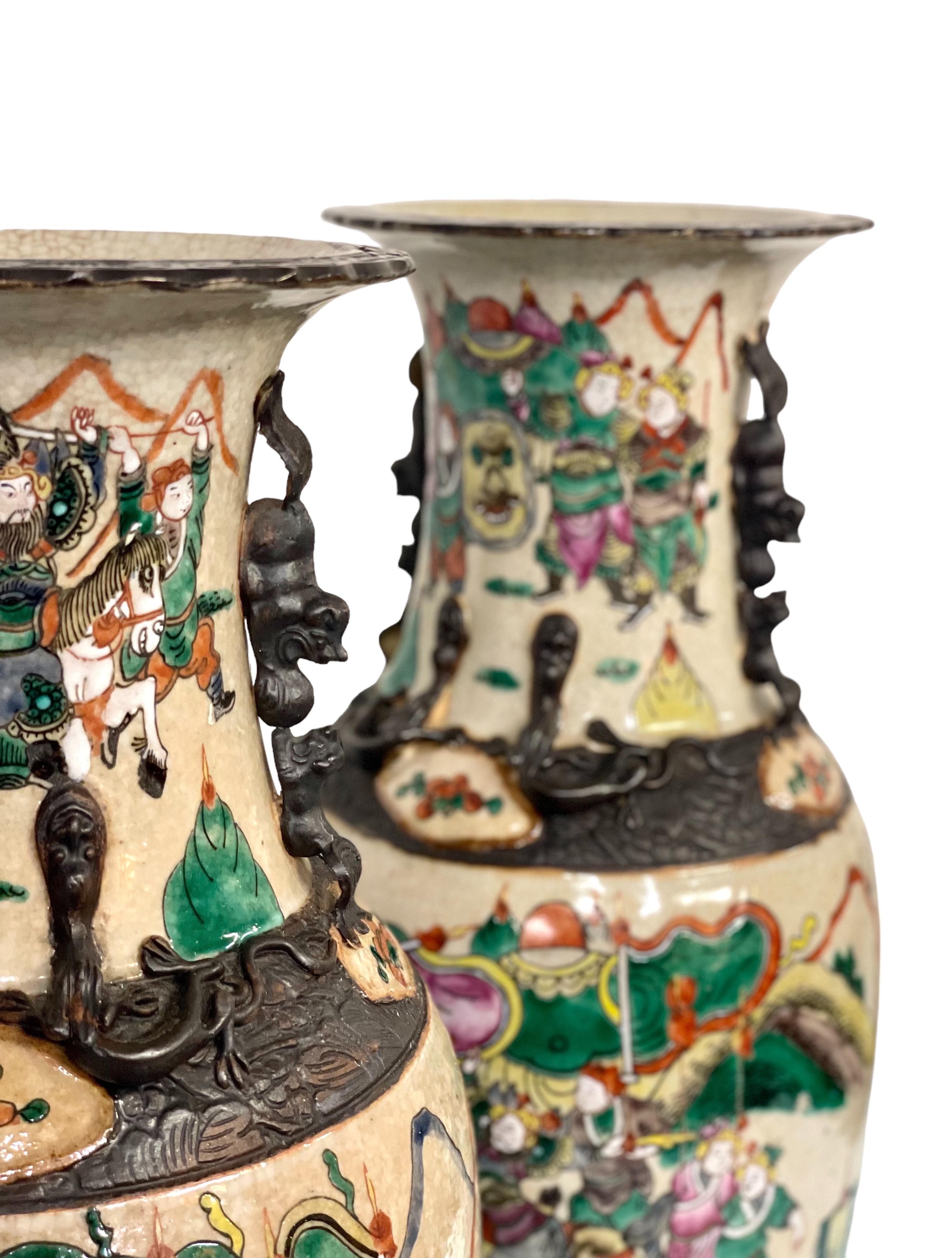 Pair of Chinese Baluster Warrior Vases in Nanjing Crackle Glaze For ...