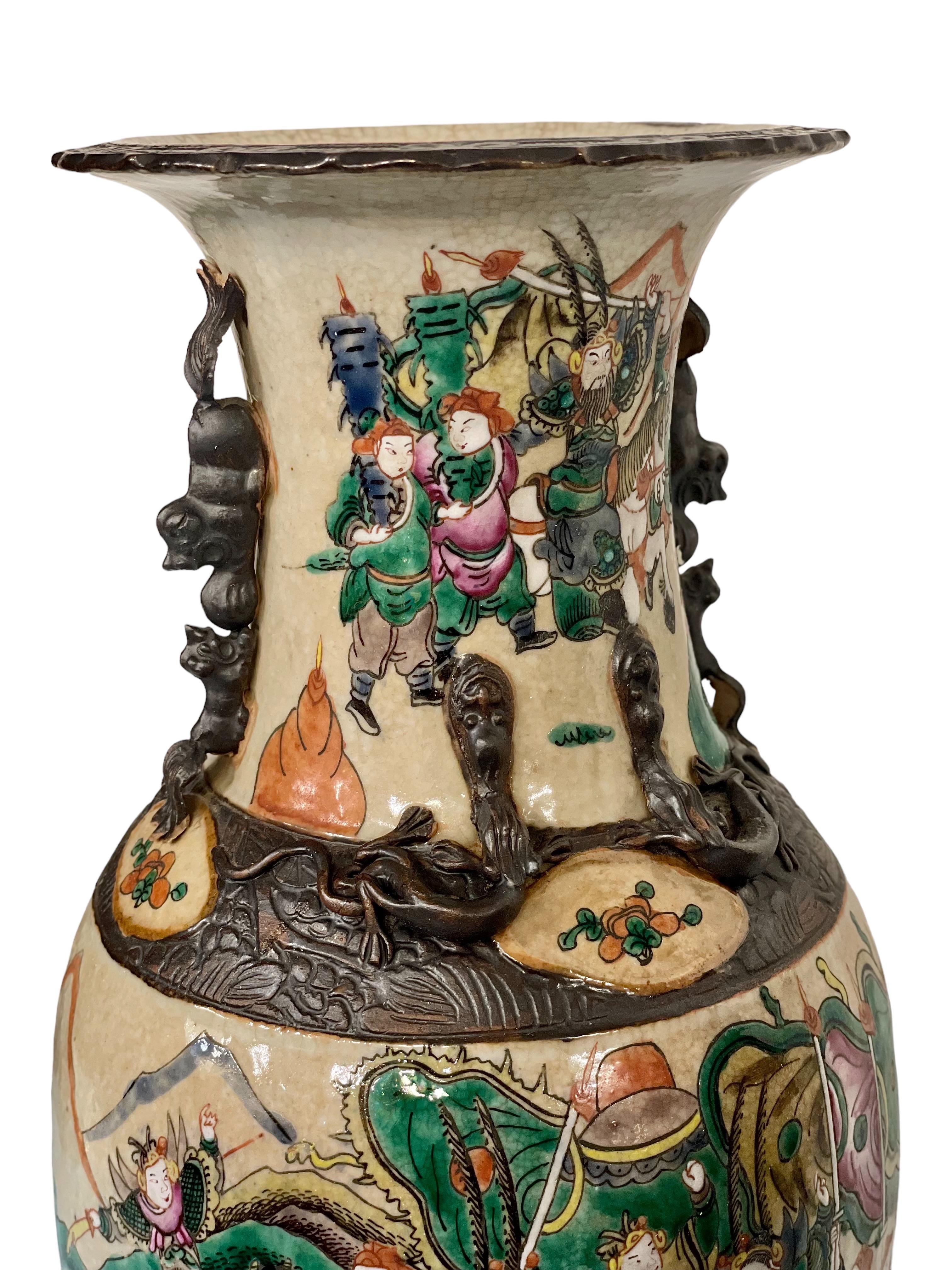 Pair of Chinese Baluster Warrior Vases in Nanjing Crackle Glaze For ...