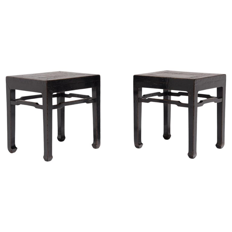 Pair of Chinese Black Lacquer Square Stools, c. 1850 at 1stDibs