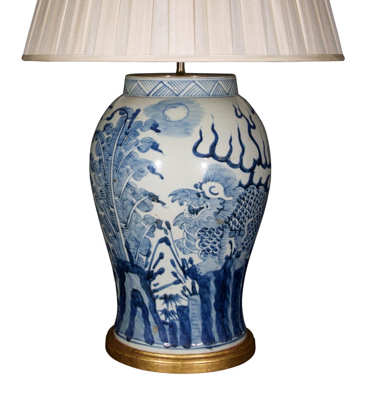 Pair of Chinese Blue and White Dogs of Fo Porcelain Table Lamps For ...