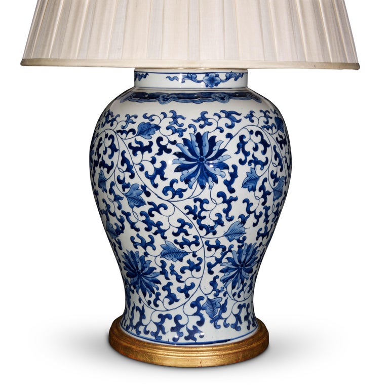 Pair of Chinese Blue and White Lotus Flower Porcelain Table Lamps For ...