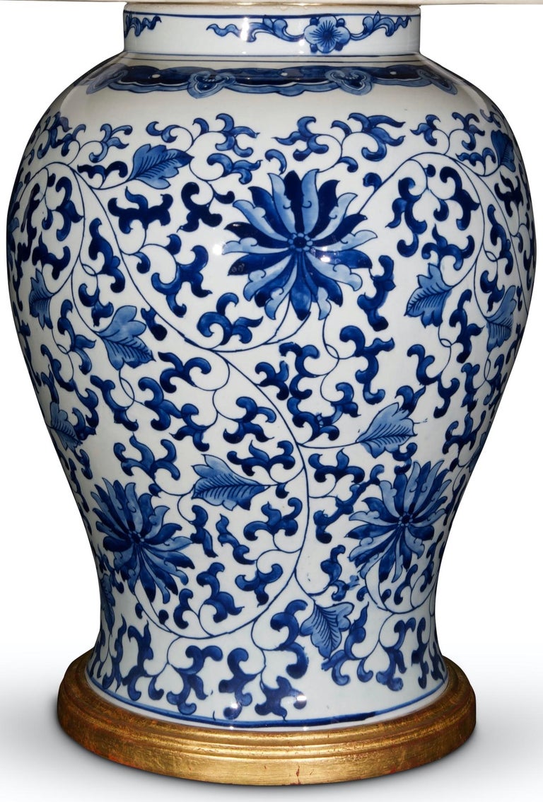 Pair of Chinese Blue and White Lotus Flower Porcelain Table Lamps For ...
