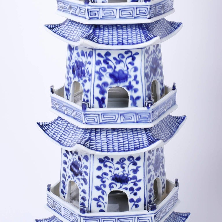 Pair of Chinese Blue and White Porcelain Pagodas at 1stDibs
