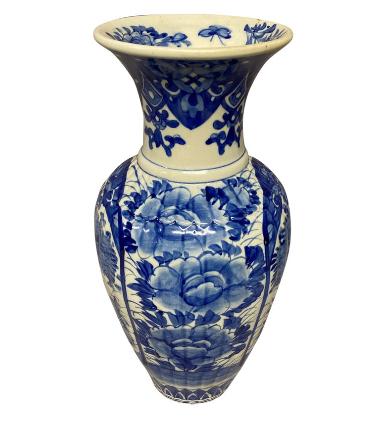 Pair Of 19th Century Chinese Blue and White Baluster Vases For Sale at ...