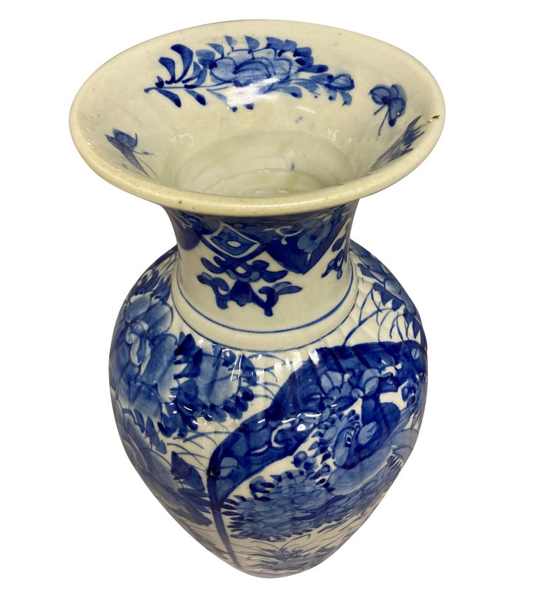 Pair Of 19th Century Chinese Blue and White Baluster Vases For Sale at ...