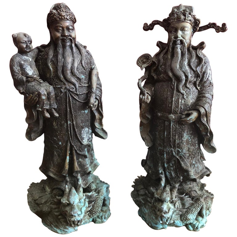 Pair of Chinese Bronze Deity Figures, 20th Century For Sale at 1stDibs