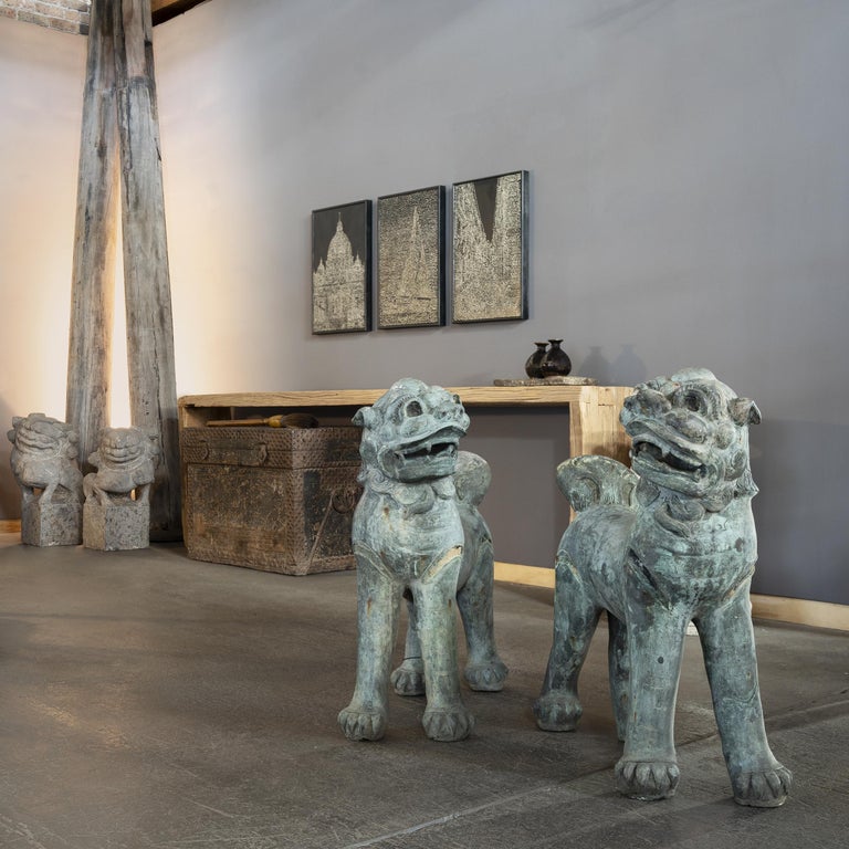 Pair of Chinese Bronze Fu Lion Guardians, c. 1850 at 1stDibs
