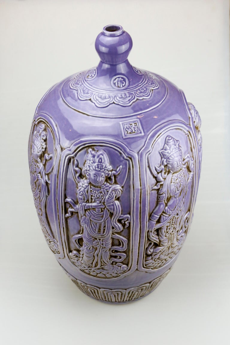 Pair of Chinese Buddhist Deities Ceramic Vase For Sale at 1stDibs