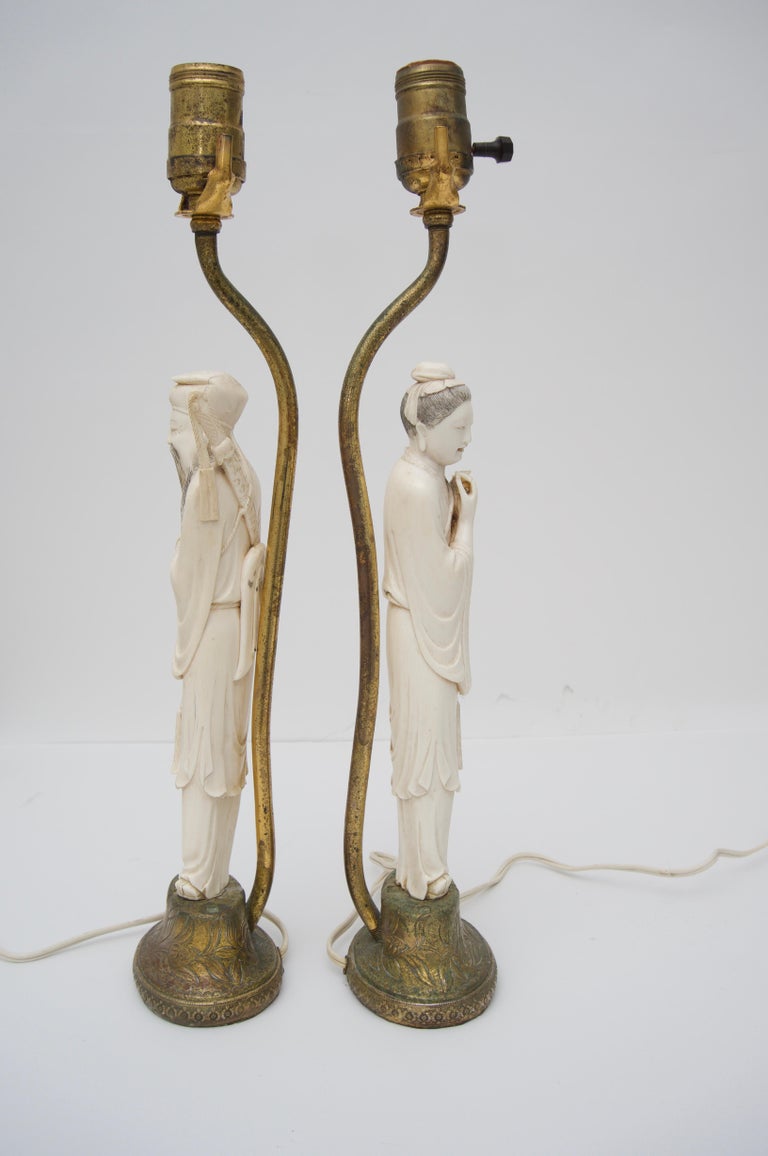 Pair of Chinese Carved Bone Lamps at 1stDibs