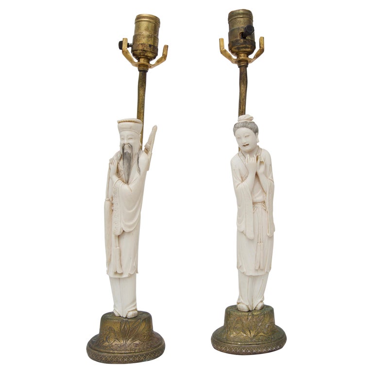 Pair of Chinese Carved Bone Lamps at 1stDibs