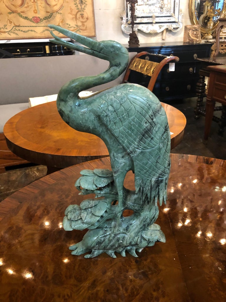 Pair of Chinese Carved Jade Cranes at 1stDibs