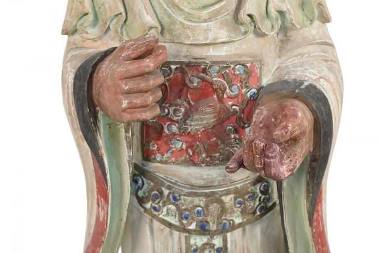 Pair of Chinese Carved Wood Civil Officer Statues For Sale at 1stDibs