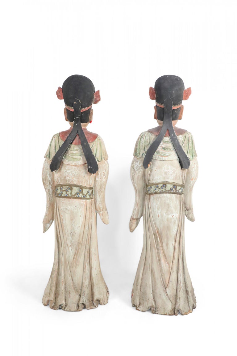 Pair of Chinese Carved Wood Civil Officer Statues For Sale at 1stDibs