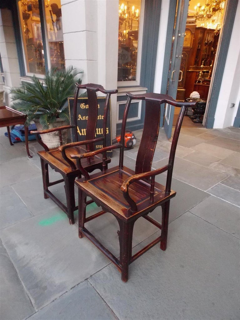 Pair of Chinese Chippendale Qing Dynasty Red Lacquered King Wood Arm ...
