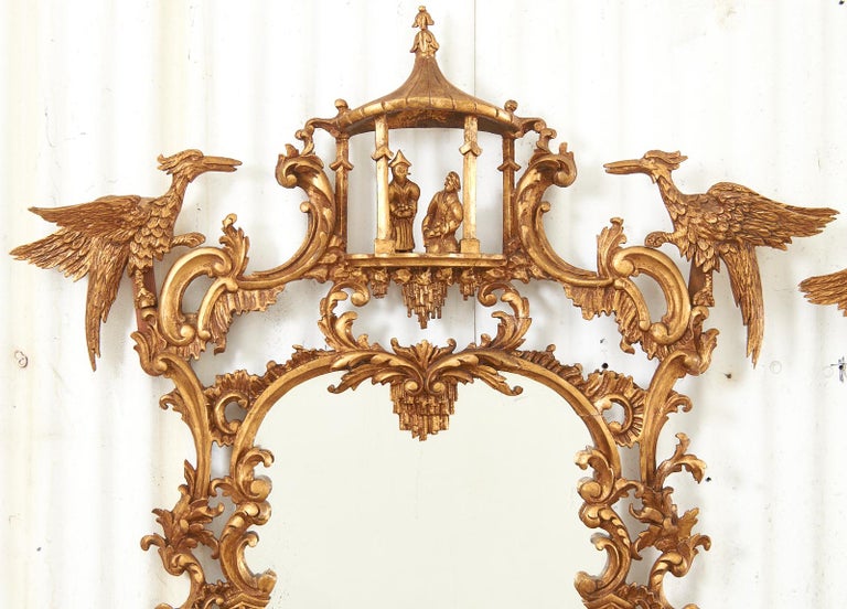 Pair of Chinese Chippendale Style Pagoda Mirrors with Ho Ho Birds at ...