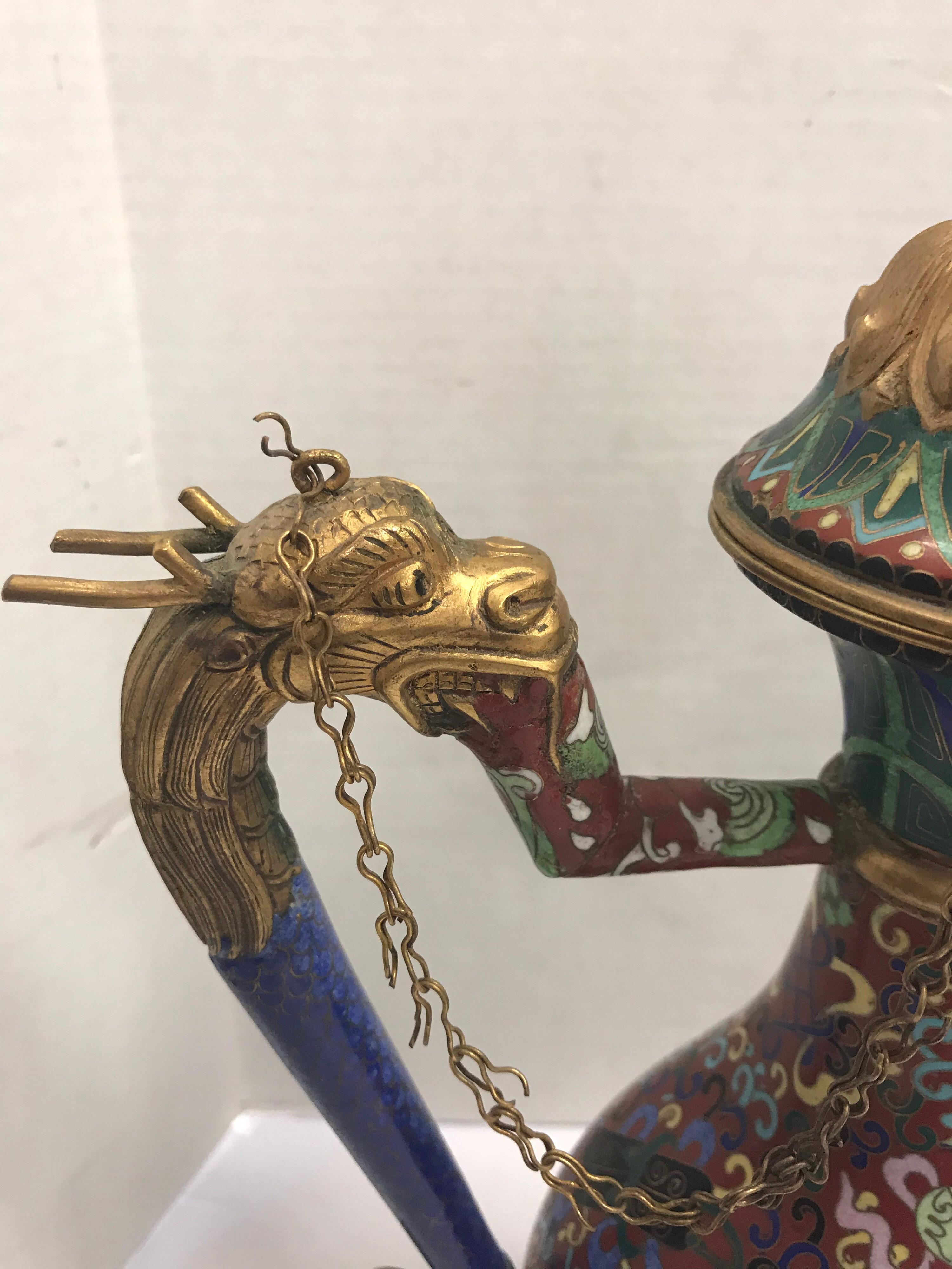 Pair of Chinese Cloisonné Ewers Pitchers Decanters For Sale at 1stDibs
