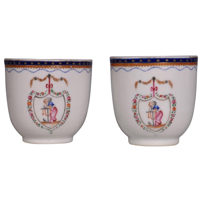 Pair of Chinese Export American Market 'Hope" Coffee Cups, Late 18th ...