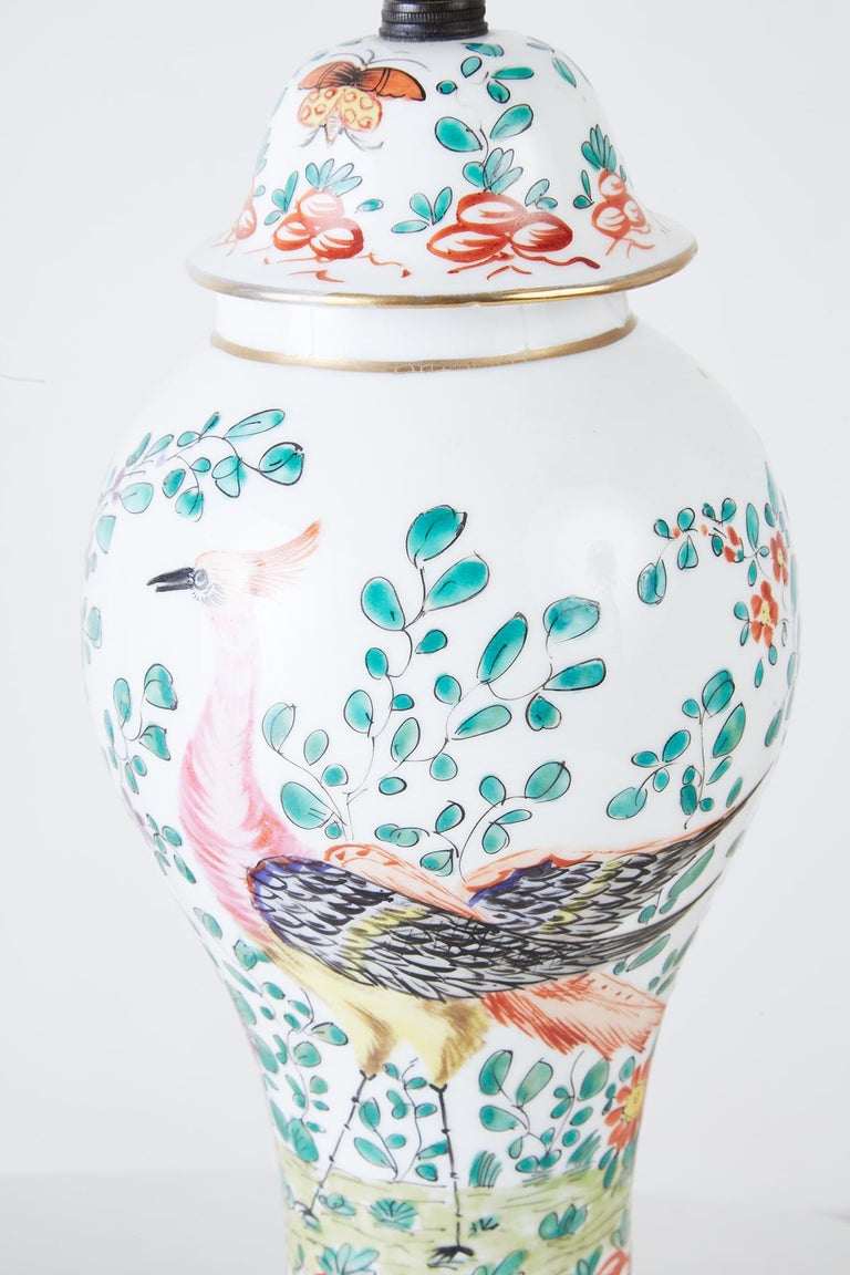Pair of English Chinoiserie Painted Porcelain Ginger Jar Lamps at 1stDibs