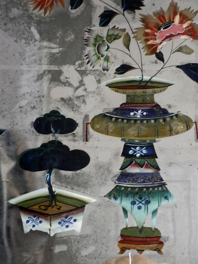 Pair of Chinese Export Reverse Paintings on Mirrors, Still Life For ...