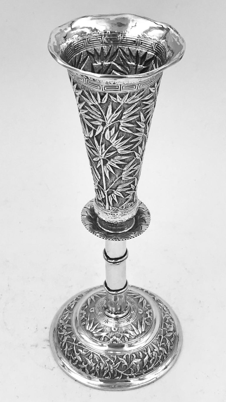 Pair of Chinese Export Silver Vases For Sale at 1stDibs